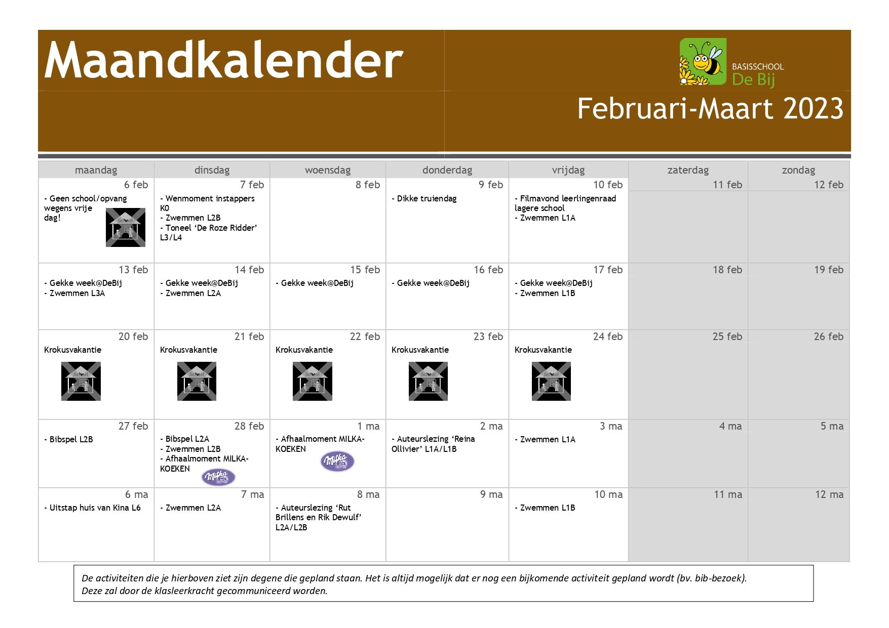Maandkalender en nieuwsbrief maand februari 2023 - De Bij - Basisschool ...