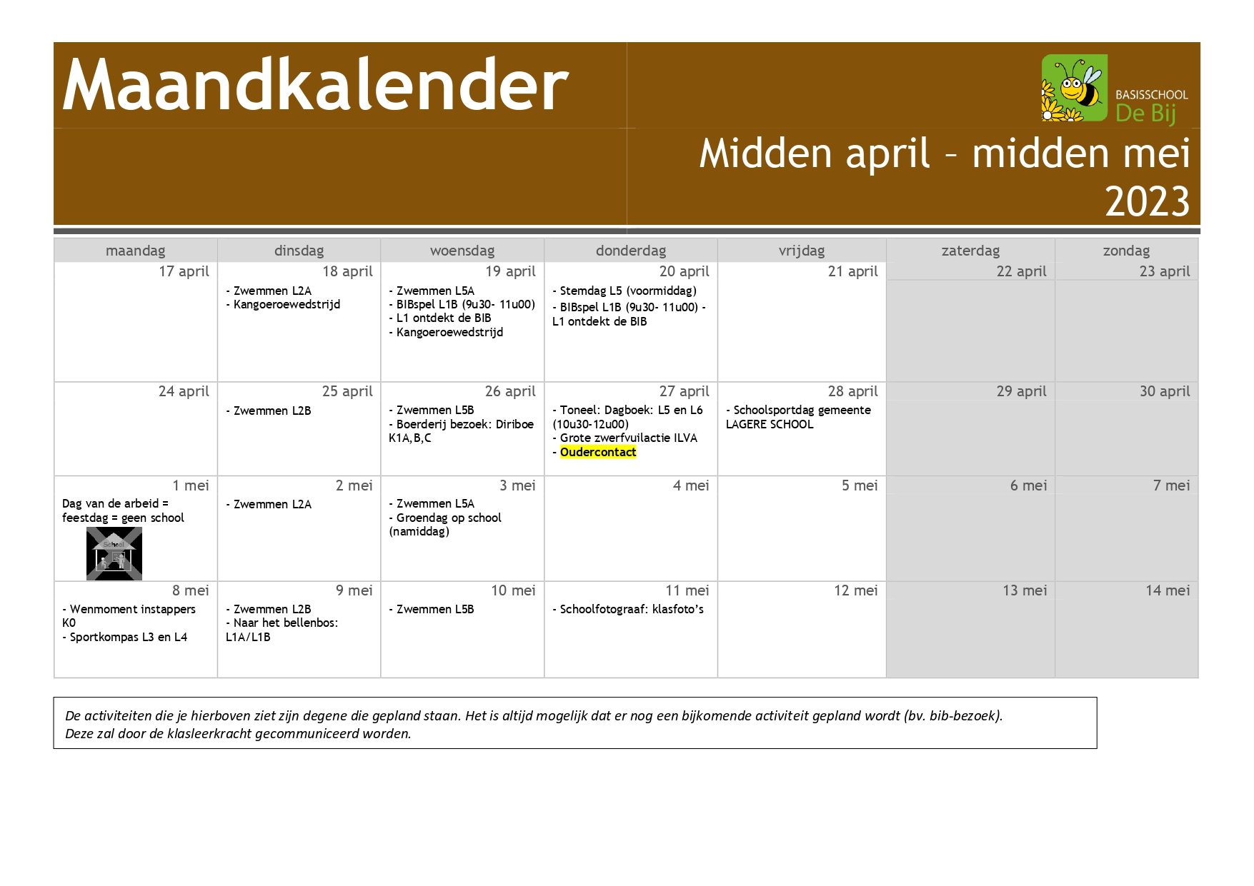 Maandkalender en nieuwsbrief maand midden april - midden mei 2023 - De ...